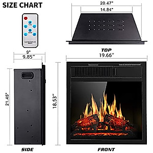 R.W.FLAME Electric 20'' Fireplace Wooden Surround Firebox Free Standing, Adjustable Led Flame, Remote Control 750-1500W(20''X18'')