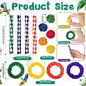 Hiboom 200 Pcs Bird Toys with 100 Finger Traps 60 Rattan Balls Parrot Wicker Balls and 40 Bird Vine Rings, Cockatiel Toys Parakeet Chewing Toys Pet Cage Toys for Budgies, Cockatoos, Parakeets