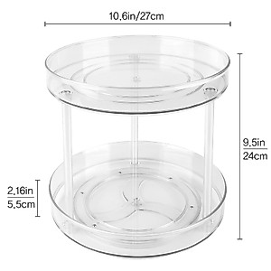 2 Tier Lazy Susan Organizer - 10 Inch Clear Lazy Susan Turntable for Cabinet - Tiered Acrylic Lazy Susan Spice Rack for Kitchen - 360° Turntable Organizer for Pantry Kitchen Bathroom Cabinet Fridge