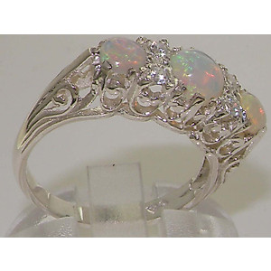 LetsBuyGold 925 Sterling Silver Natural Opal and Diamond Womens Cluster Ring - Sizes 4 to 12 Available