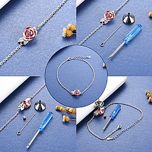 MANBU Rose Cremation Urn Jewelry for Ashes - 925 Sterling Silver Memorial Keepsake Ring Bracelet Necklace Gift for Women, Bereavement Gift for A Loss Of the Loved One (urn bracelet 2)