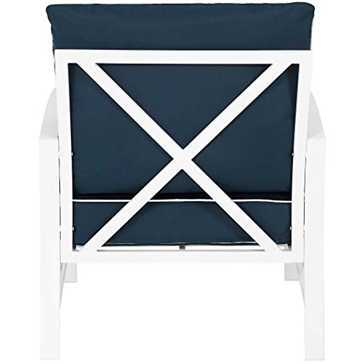 Crosley Furniture KO60007WH-NV Kaplan Outdoor Metal Arm Chair, White with Navy Cushions