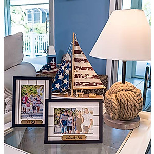Beachcombers Love Anchor Wood Frame Photo Frame Picture Holder For Wall Shelf Or Tabletop Decor Decoration 0.5" x 6.25" x 8.25" Blue