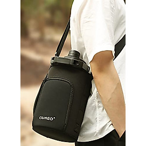 CIVAGO Gallon Insulated Water Bottle Jug, 128 oz Stainless Steel Sports Canteen with Handle and Sleeve, Large Metal Growler Mug, Navy Blue