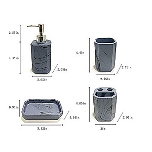 Grey Blue Mixed Black Marbling Bathroom Accessories Set, 4 Pieces Set Modern Marbling Complete Bathroom Set,Soap Dish Lotion Dispenser Tumbler Toothbrush Holder ZDMN1