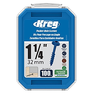 Kreg SML-C125B-100 Blue-Kote Weather Resistant Pocket Screws, 1 1/4 Inch, #8 Coarse Thread, Maxi-Loc Head, (100 Count)