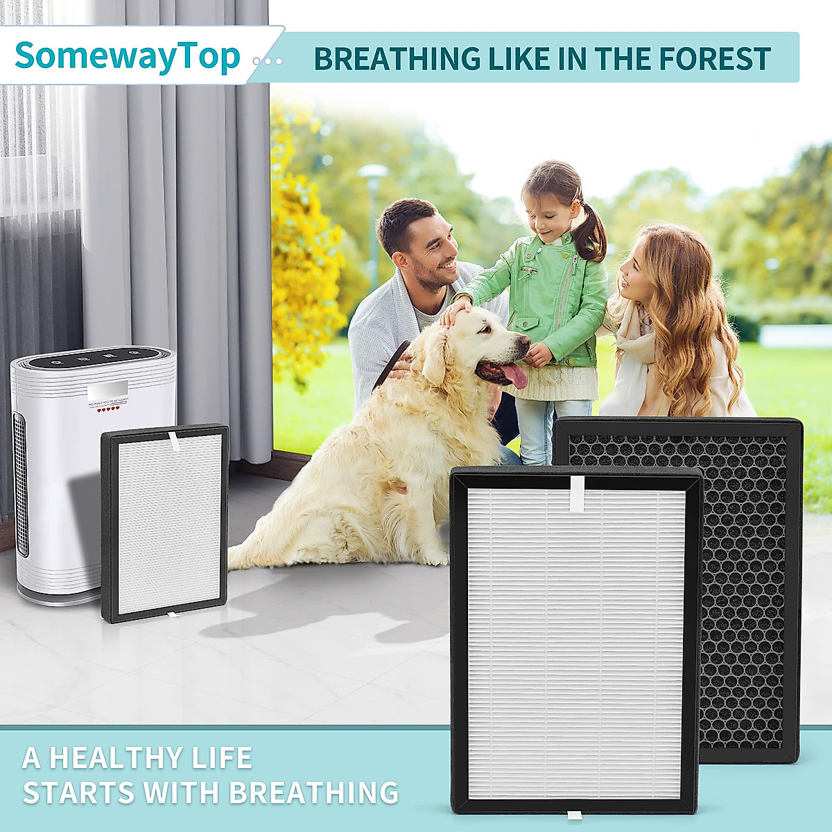 GL-FS32 Replacement Filter Compatible with Mooka Air Replacement Filter and AZEUS/KOIOS Air Purifiers 3-IN-1 Air Cleaner for Home FS32 True HEPA, Pre-filter and Activated Carbon, 2 Packs