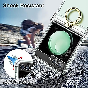 GOHHME for Samsung Galaxy Z Flip 5 Case TPU Shockproof Phone Cover Silm Thin Aesthetic Clear Phone Cases Rugged Tough Hard Covers with Ring Stand and Hinge Protection (Clear)