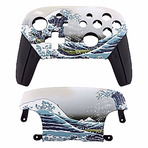 eXtremeRate Soft Touch Faceplate and Backplate for NS Switch Pro Controller, The Great Wave Patterned DIY Replacement Shell Housing Case for NS Switch Pro - Controller NOT Included