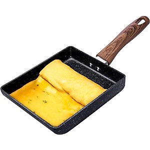 KALTEK Tamagoyaki Pan with accessories, Includes serving plate, oil brush, spatula and chopsticks, Japanese Cookware, Egg Pan, Rectangle Frying Pan, Omelette Maker Nonstick, Omelet Pan, 7" x 5" Black