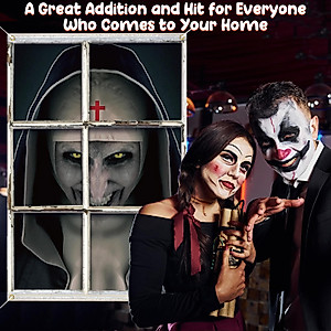 Halloween Window Cover Decorations, Fabric The Nun Creepy Halloween Curtain Horror Movie Poster Window Door Covering Decor for Haunted House, Scary Halloween Window Clings Decals Indoor Outdoor