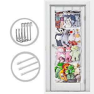 YYCWYSH Stuffed Animal Storage,Over The Door Organizer Storage Large Plush Toy Organizer with 4 Large Pockets, Stuffed Animal Net or Hammock Baby Accessories Holder for Girls Boys Kids Room White