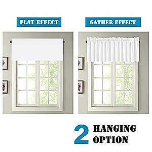 H.VERSAILTEX 2 Panels Blackout Curtain Valances for Kitchen Windows/Bathroom/Living Room/Bedroom Privacy Decorative Rod Pocket Short Winow Valance Curtains, 52" W x 18" L, Pure White