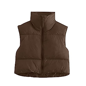 Womens Winter Coats With Hood, Women'S Puffer Vest Coat Tank Top Bomber Lightweight Stand Collar Zip Solid Quilted Jacket Women Coat Jackets Chamarras Colombia Jacket Coats (S, Brown)