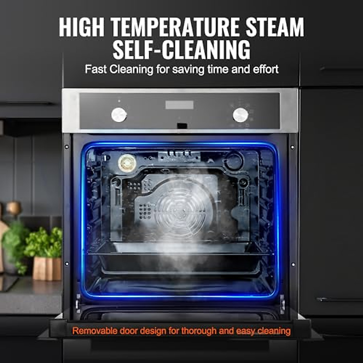 VEVOR Wall Oven, 24 inch Electric Built-in Wall Oven with 9 Cooking Functions, 2.68 Cu.Ft Convection Wall Oven with Digital Timer, Electric Single Wall Oven with Baking Rack and Tray, for Kitchen