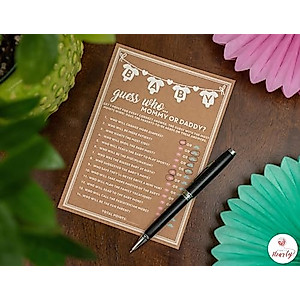 Party Hearty Baby Shower Games for Girl or Boy, 50 pcs Mommy or Daddy Guess Who Game, Fun Activity Cards, Gender Neutral, Baby Shower Ideas