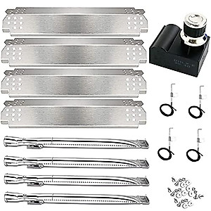 Utheer Grill Replacement Parts for Home Depot Nexgrill 4 Burner 720-0830H, Included 4 Grill Burner Tube, 4 Heat Plates, 4 Ignitors, 1 Universal Spark Generator Tact Electronic Switch Igniter
