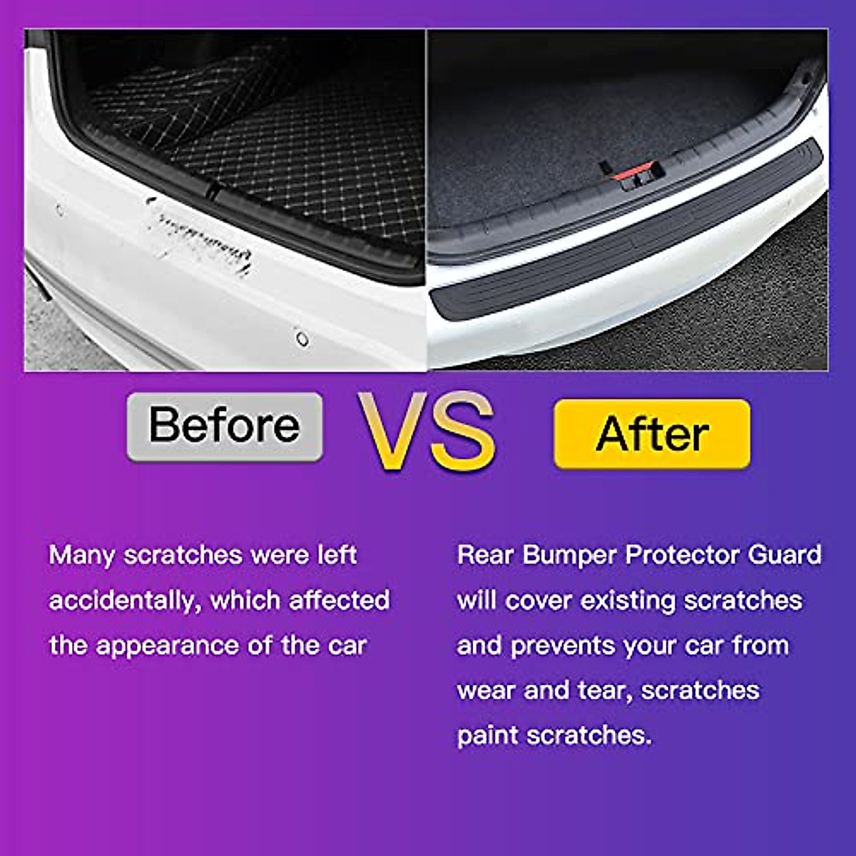 GZRUICA Rear Bumper Protector Guard Trunk Rubber Protection Strip Rubber Scratch-Resistant Trunk Door Entry Guards Car Accessory for SUV/Cars - Universal Sports Full Black with Full 3M Tape Pack-1