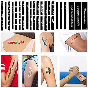 Konsait 123pcs Large Temporary Tattoos Stencils, 20 Sheets Boys and Man Glitter Tattoo Kit Templates Face Painting Stencil Body Art Stencil Pack for Adults Girls Women Kids Teenager Adultssigns