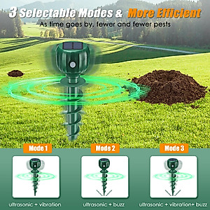 Mole Repellent Solar Powered - 3 Modes IPX7 Waterproof Gopher Vole Repellent Outdoor - Solar Mole Repellent Ultrasonic Sonic Mole Spikes Deterrent Moles Groundhog Chipmunk Repellent for Lawn,4 Pack