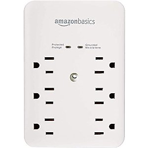 Amazon Basics 6 Outlet, Wall Mount Surge Protector, Power Strip, 2 USB ports 3.4A, 1080 Joules