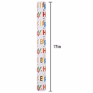 Merture Colorful Wrapping Paper Roll, Happy Birthday Gift Wrap - 17 In X 32.8 Ft - 1 Roll (46.5 sq.ft.ttl.) Foil Happy Birthday Lettering & Candles Wrapping Paper for Birthday, Baby Shower, Party