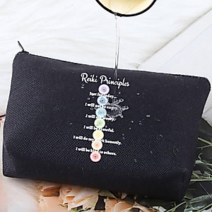G2TUP Reiki Master Yoga Teacher Makeup Bag Just for Today Inspirational Spiritual Gifts Reiki Chakra Healing Zipper (Just for Today BLACK)