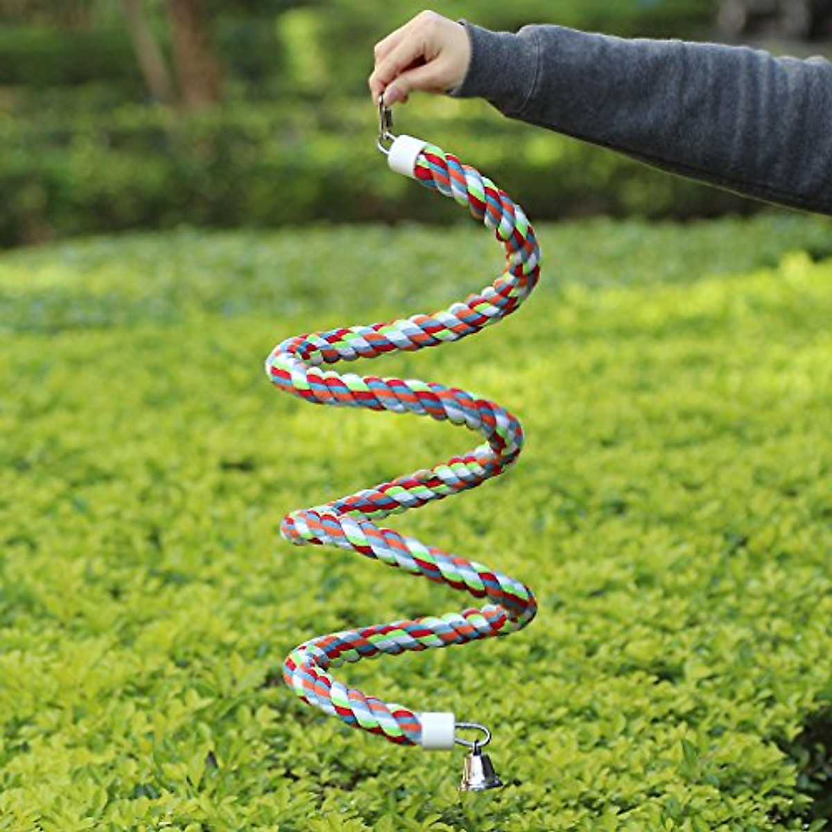 Rope Bungee Perch Bird, 83inch Kintor Pure Natural Colorful Bead Cage Chewing Toys for Small Medium Parrot (83inch Length)