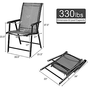Tangkula Set of 4 Patio Folding Chairs, Fabric Dining Chairs with High Back & Armrests, Portable Camping Lounge Chairs with Sturdy Metal Frame, Outdoor Sling Chairs for Patio Lawn Garden (Grey)