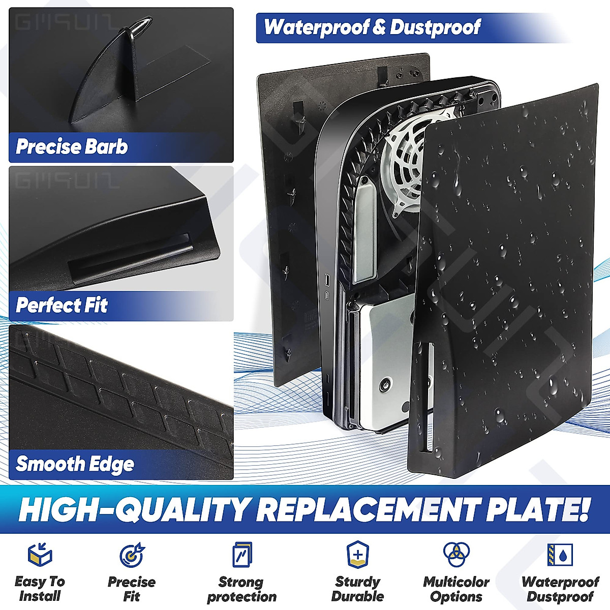Gmquiz Plates for PS5 Console Cover, Hard Shockproof for PS5 FacePlates, ABS Anti-Scratch Dustproof Replacement Faceplate Shell for Playstation 5 Console, Red (Disc Edition).