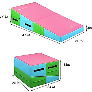 M HI-Mat Gymnastics Mat Cheese Wedge Mat Home Gymnastics Mat, Multi-size Skill Shape Rolling mat Home Sports Cheese Mat (pink&blue&green)