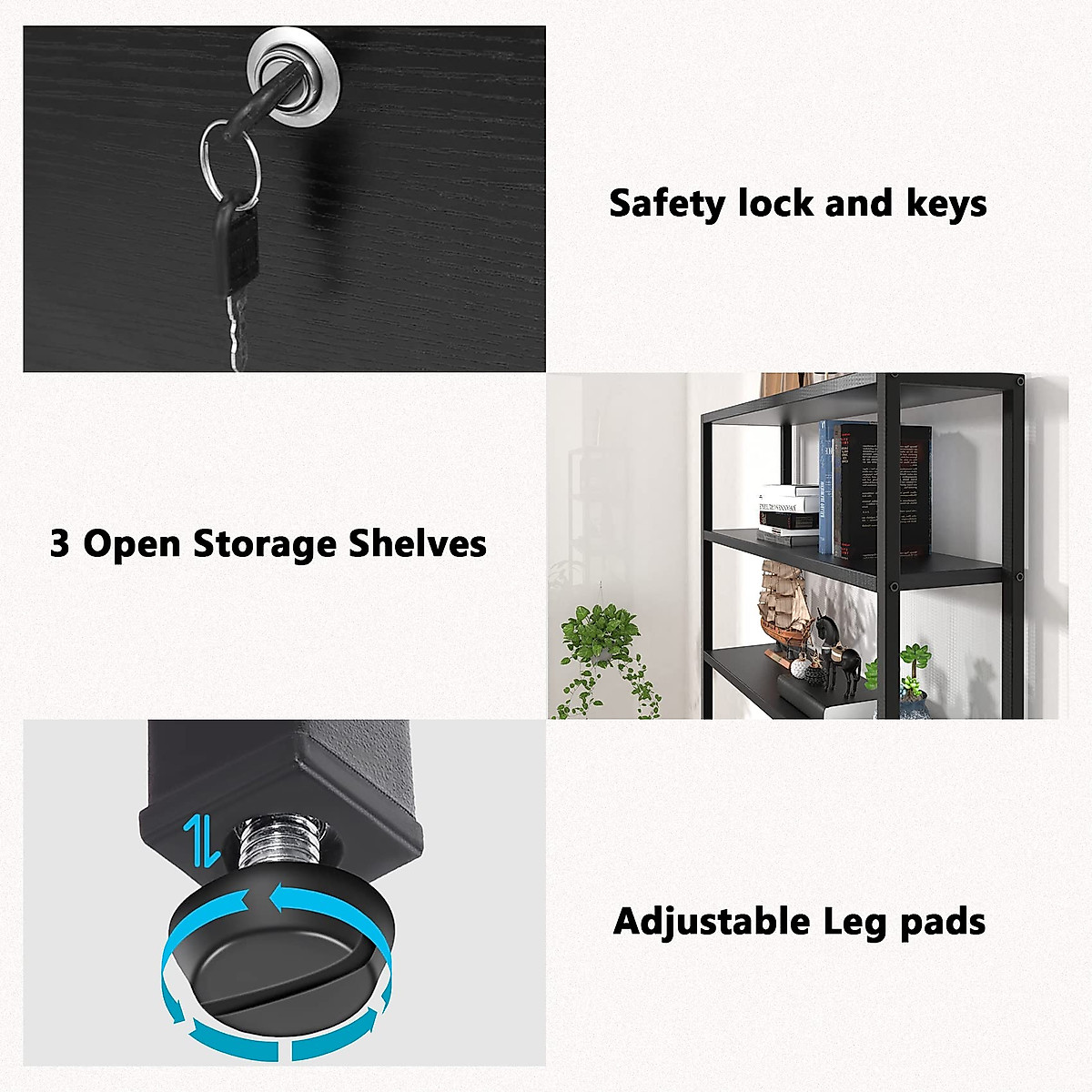 Jehiatek File Cabinets for Home Office with Lock 2 Drawer, Office Organization and Storage, Large Vertical Filing Cabinet with Bookshelf, Sturdy, Durable, Easy to Assemble and Clean (Black)