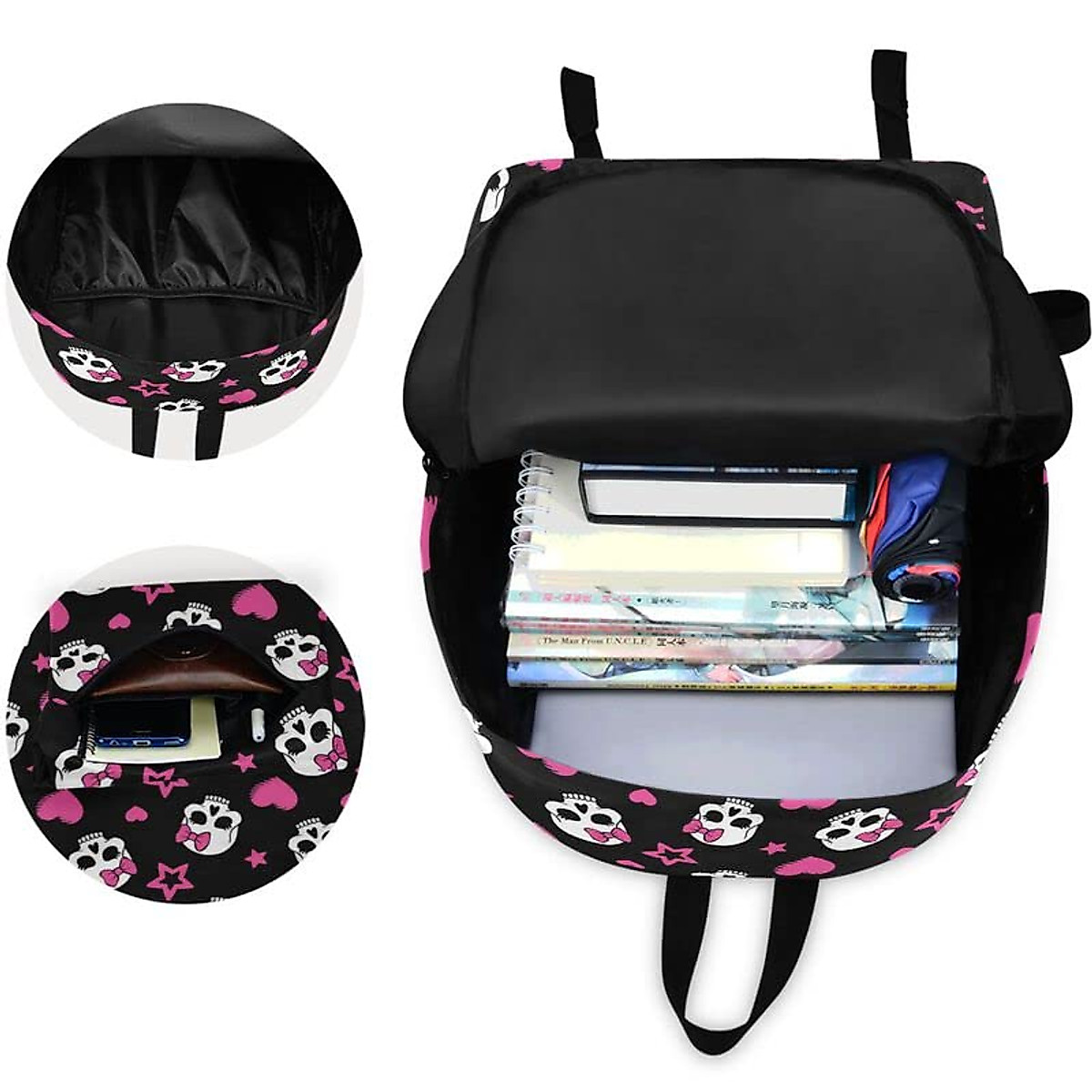 MNSRUU Student Backpack for School Pink Hearts and Skulls Laptop Backpack Aesthetic School Bookbags Casual Daypack Backpack Fits 15.6 Inch Laptop