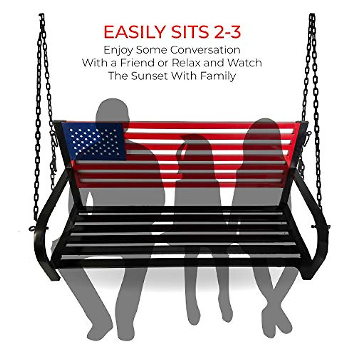 BACKYARD EXPRESSIONS PATIO · HOME · GARDEN 908353-NM Outdoor Porch Metal American Flag Patio Swing-Red, White and Blue-Backyard Expressions