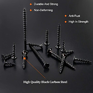 Rustark 160-Pcs #7 Coarse Thread Drywall Screw with Phillips Drive Black Oxide Finsh Bugle Head Wood Screws Assortment Kit Ideal for Drywall Sheetrock