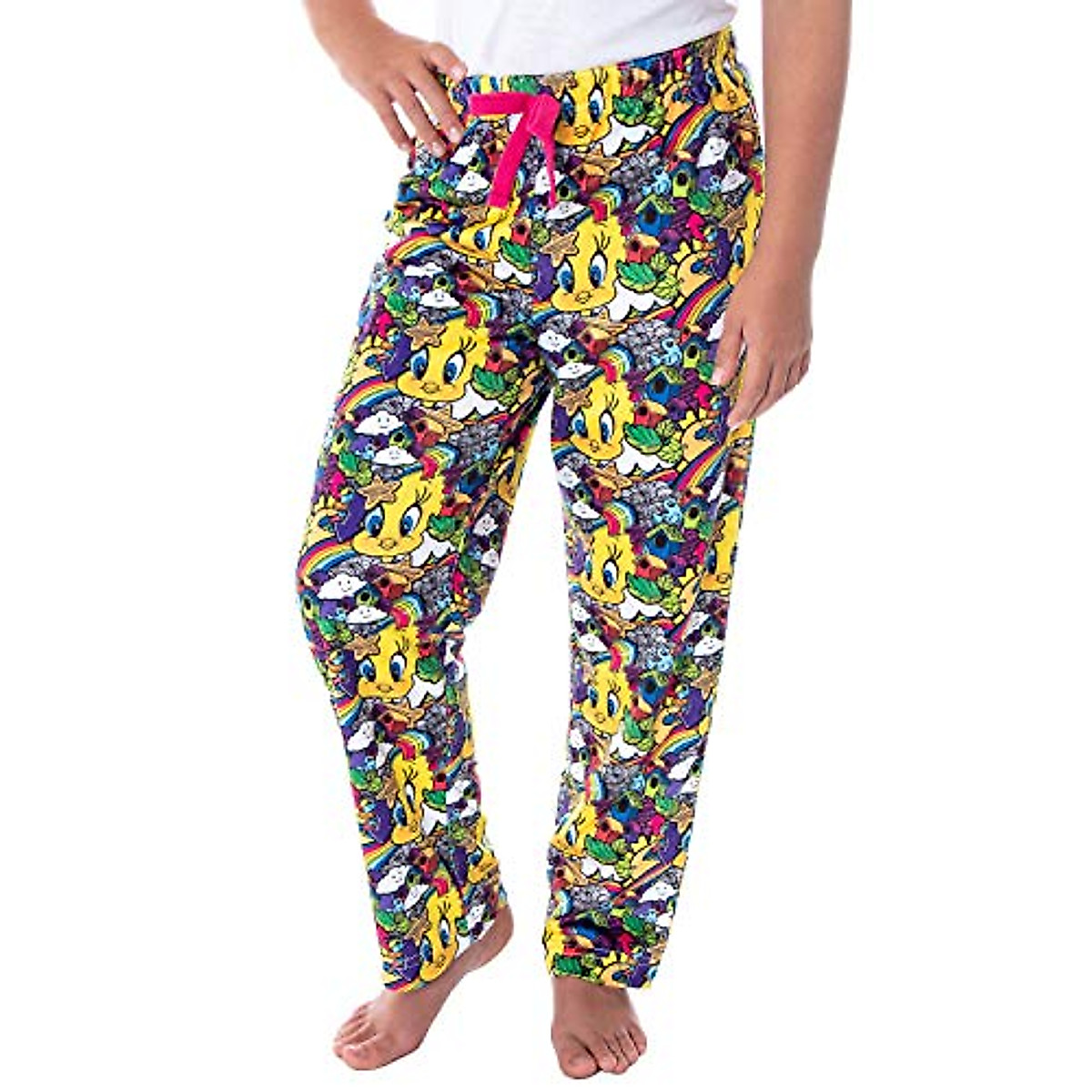 Looney Tunes Girls Tweety Bird Vivid Color Pattern Velvety Soft Sleep Lounge Pajama Pants (MD, 7/8) Multi