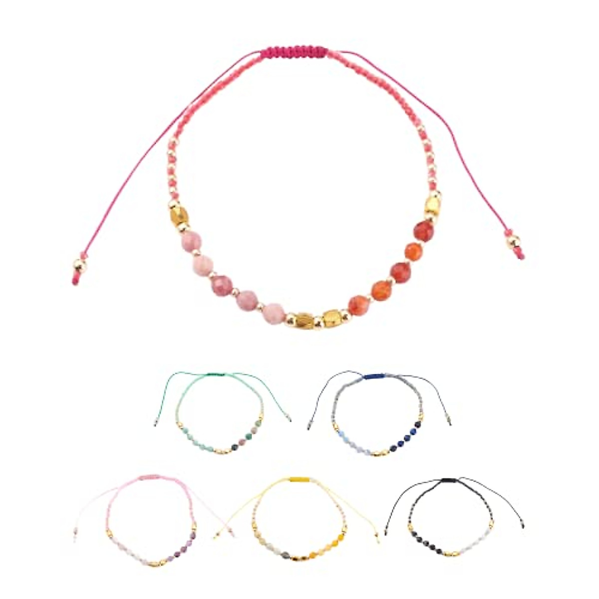 Mother's Ray True Friendship Affirmation Bracelet – Rhodochrosite and Agate Beaded Bracelets – Genuine Gemstones and Crystals Bracelet for Women – Adjustable Nylon Cord for Comfortable Wear