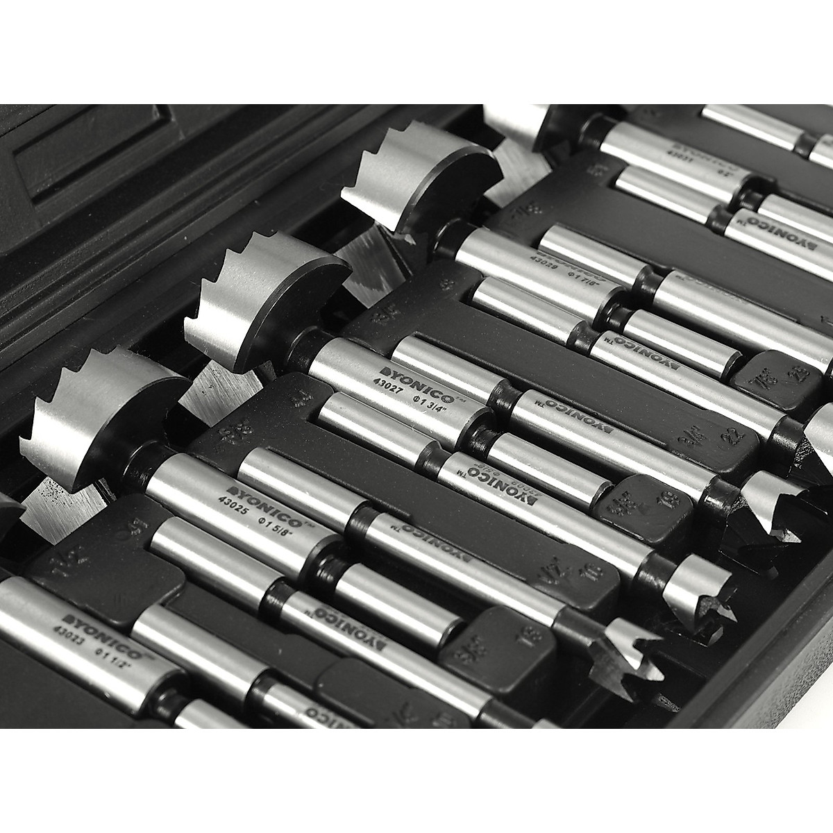 YONICO 41160S Forstner Drill Bit Set 16 Piece with Case 3/8-Inch Shank Hardwood and Softwood Hole Drilling for Handheld Drill and Drill Press
