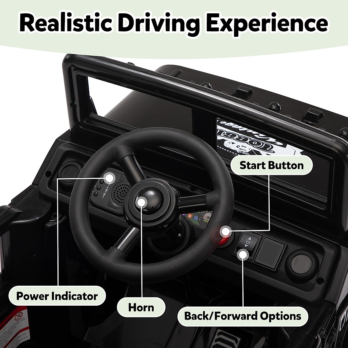 TOBBI 12V Off-Road Kids Ride On Car Truck, Battery Powered 4 Wheels Ride On Toys for Boys and Girls Aged 2-6 Years w/Horn, LED Lights, Portable Pull Rod, Double Open Doors, Green