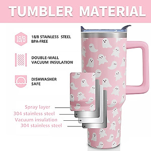 Aokoyi Halloween Ghosts 40 Oz Tumbler with Handle and Straw, Cute Spooky Stainless Steel Double Walled Vacuum Insulated Cup, Holiday Gifts for Women Girls