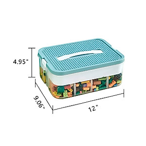 Building Blocks Storage 1 Layer Plastic Toy Storage Organizer for Lego Box Clear Toy Storage Bins with Baseplate Lid and Removable Tray for Bead Tool Sewing