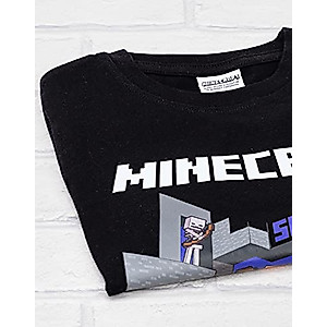Minecraft T Shirt Boys Alex Steve Sword Black Game Short Sleeve Top 9-10 Years