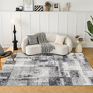 INGEROOM Washable Rug - 5x7 Area Rugs Abstract Soft Machine Washable Rug with Non-Slip Backing for Living Room, Bedroom, Dining Room (Gray and Black, 5'x7' Feet)
