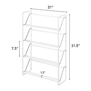 Yamazaki Home 4-Tier Slim Metal Shoe Rack, Narrow Shoe Organizer for Entryway Or Hallway Steel One Size White