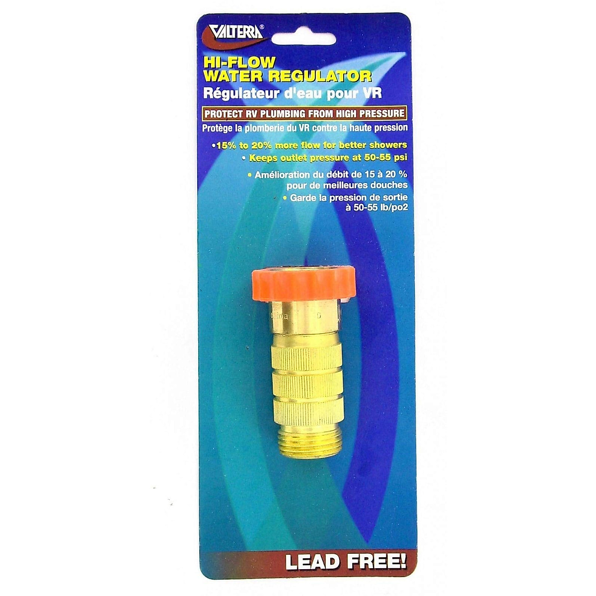 Valterra RV Hi-Flow Water Regulator, Lead-Free Brass Hi-Flow Water Regulator for Camper, Trailer, RV Plumbing System, 50-55 psi