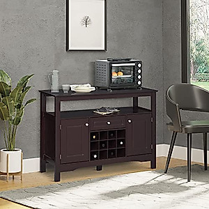 HOMCOM Coffee Bar Cabinet, Modern Sideboard Buffet Cabinet, Wine Cabinet with Drawer and 12-Bottle Wine Rack for Living Room, Espresso