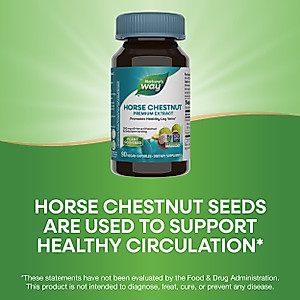 Nature's Way Standardized Horse Chestnut, Premium Extract, Promotes Healthy Leg Veins*, 250 mg per Serving, Vegan, 90 Capsules (Packaging May Vary)