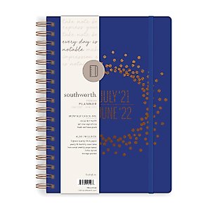 Southworth Academic Planner (July 2021-June 2022), 7" x 9.25", Cobalt Metallic Burst, 28 lb./105 gsm Paper, Medium Twin Wire (92120)