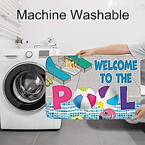 3 Pieces Bathroom Rugs Set Flamingo and Swimming Pool Print 3 Pieces Bathroom Rugs Set Bath Mat+Contour+Toilet Lid Cover Bathroom Antiskid Pad