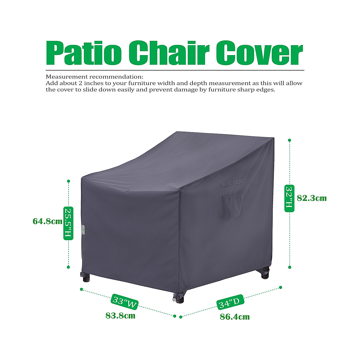 F&J Outdoors Patio Chair Covers Waterproof UV Resistant Heavy Duty Outdoor Lounge Chair Adirondack Chair Cover, Grey, 33"W x 34"D x 32"H